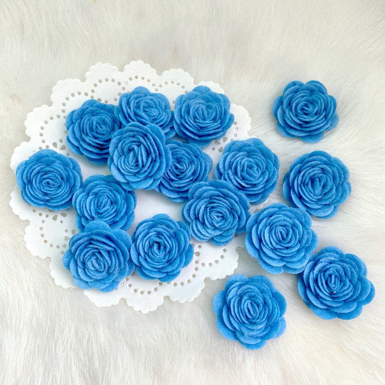 Blue Wool Felt Roses 24pcs, Felt Flowers, DIY Headband, Felt Fabric ...