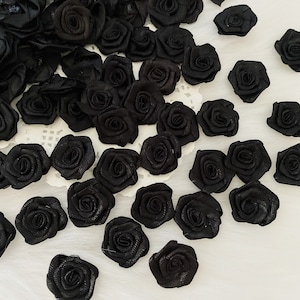 Black Satin Roses 20mm, Black Fabric Roses, Small Ribbon Roses Applique ...