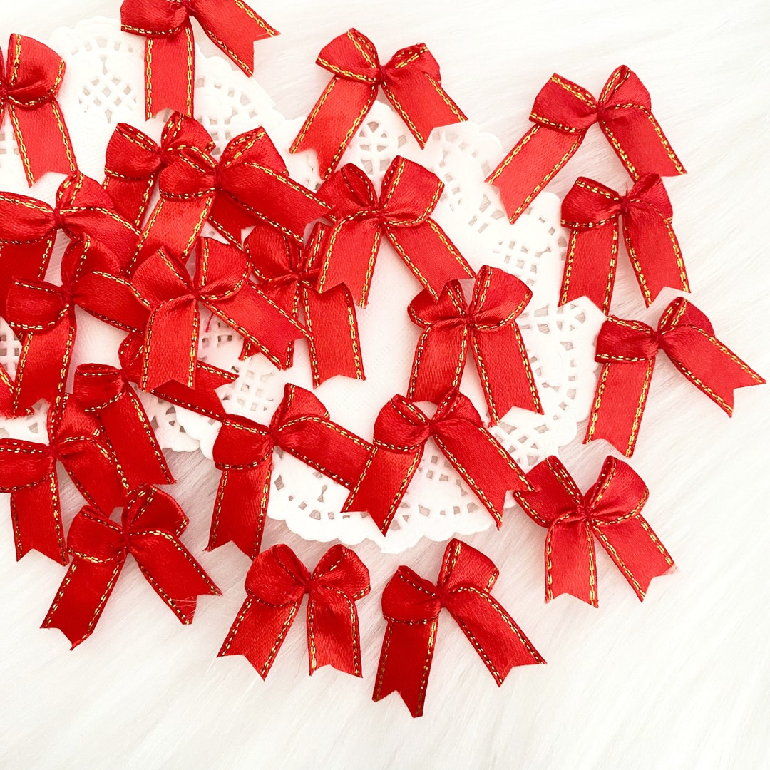 Red Glitter Ribbon Bows 1.5inch, Cards Making Supply, Small Red Bows ...