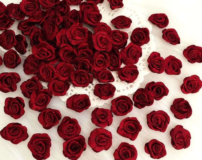 Wine Red Satin Roses 15mm LIMITED Deep Red Fabric Roses Mini Flower ...