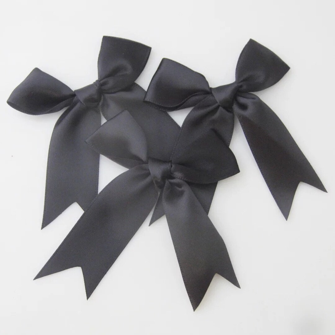 Big Black Satin Bows 3.5 Inch XL, Black Ribbon Bows, Hand Tied Fray ...