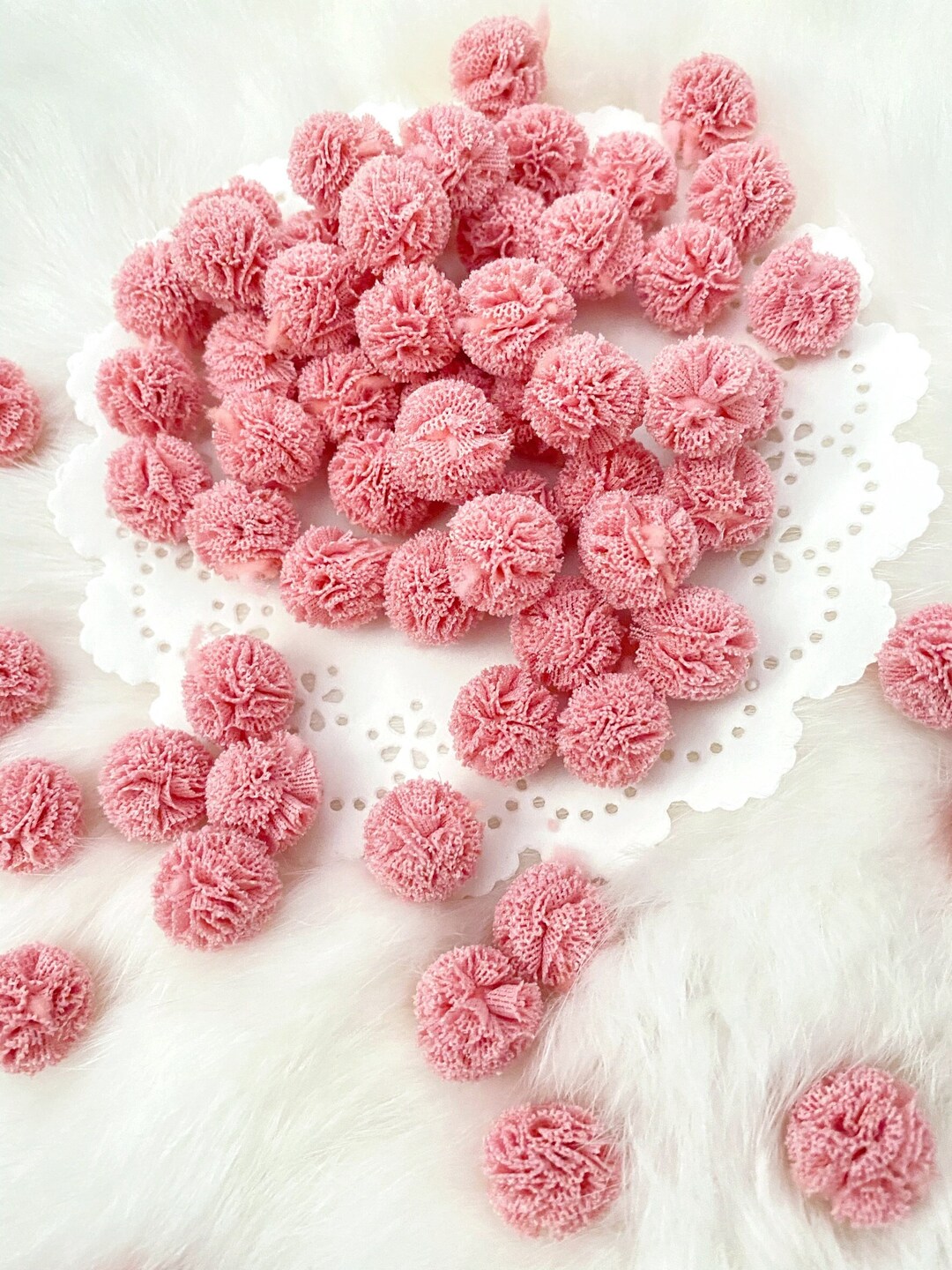 Misty Roses Tiny Pom Poms 15mm Tulle Lace Balls, Pink Mini Pom Pom ...