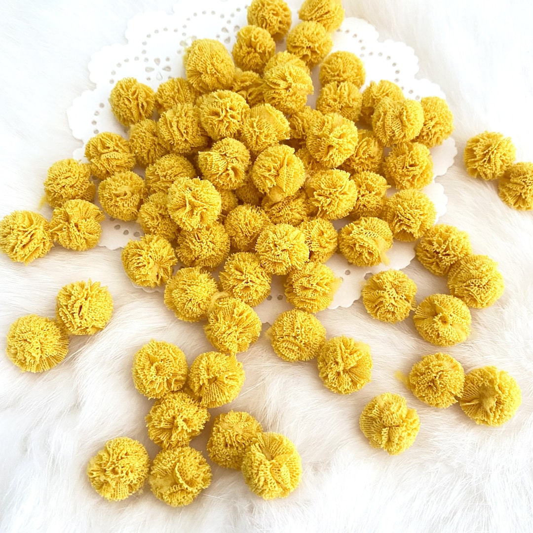Marigold Tiny Pom Poms 15mm Yellow Pompom Balls, Tulle Ribbon Poms ...