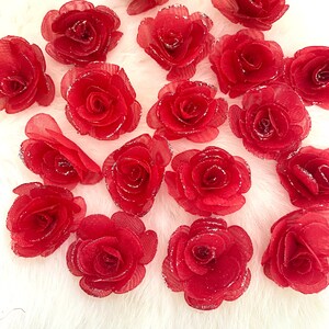 Small Dark Red Glitter Roses 30mm, Fabric Red Rose, Wedding Decor ...