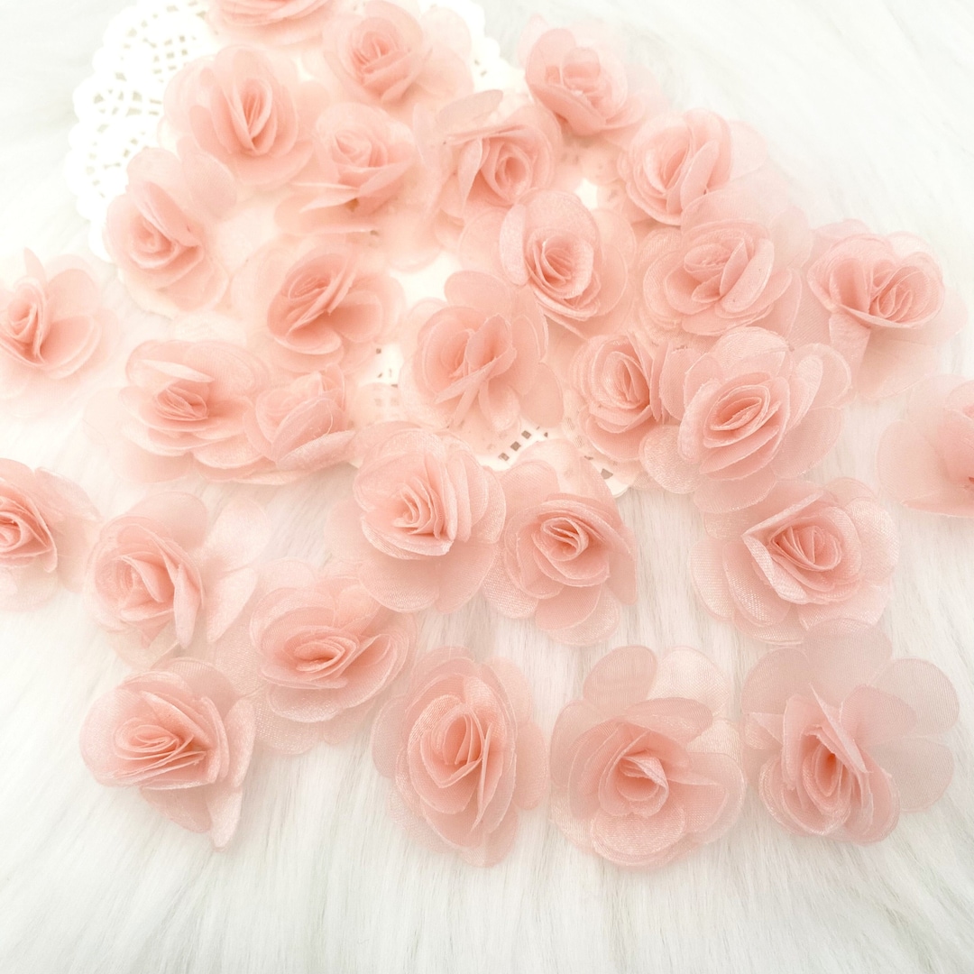 Blush Pink Organza Roses 1.5inch, Pink Fabric Roses Crafting Wedding ...