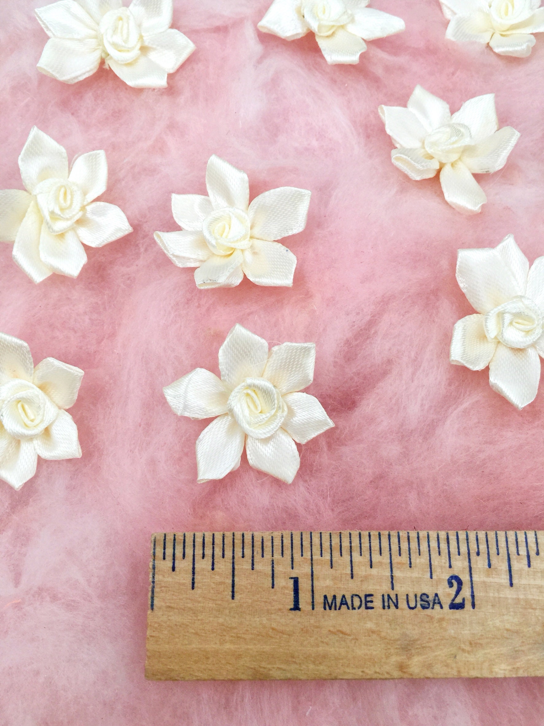 5 Cream Pinwheel Flowers with Rose Center Ivory Fabric | Etsy