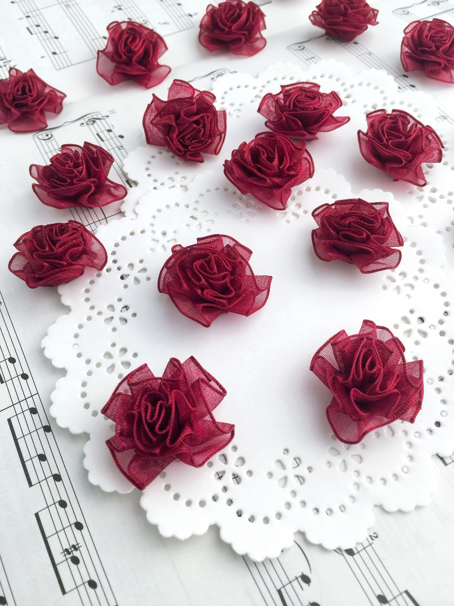 Red Fabric Carnation Mini Shabby Flowers Shabby Puffs | Etsy