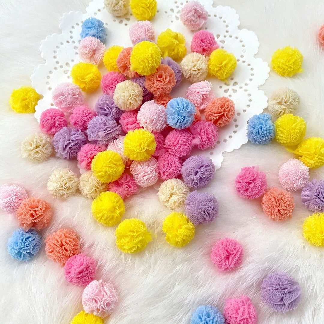 Macaron Mix Mini Pompoms 15mm, Soft Tulle Ribbon Pom Poms, Miniature ...