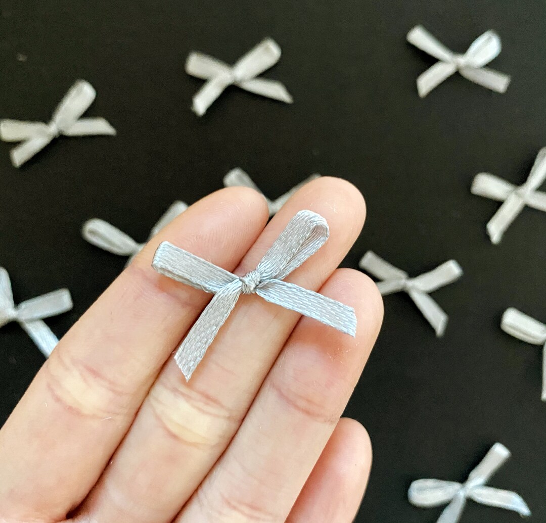 Silver Satin Bows 1/8 Ribbon, Light Gray Bows, Mini Craft Bows, Satin ...