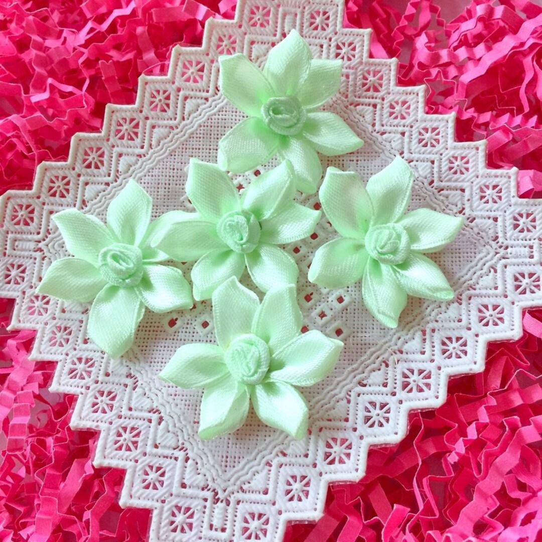 5 Mint Pinwheel Flowers With Rose Center, Satin Flowers, DIY Headband ...