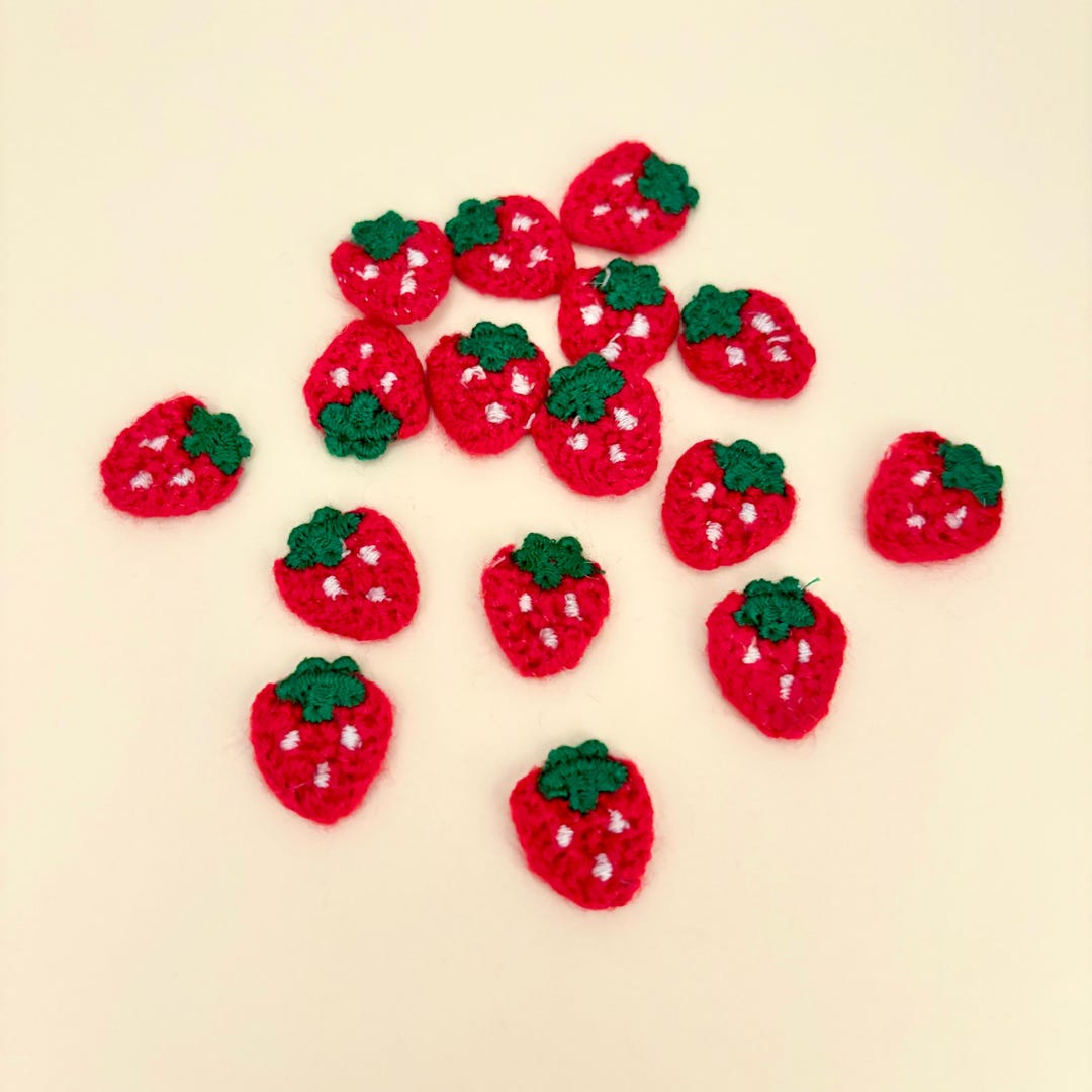 Mini Crochet Strawberry Patch Sew On- Set of 3- Small Strawberry ...