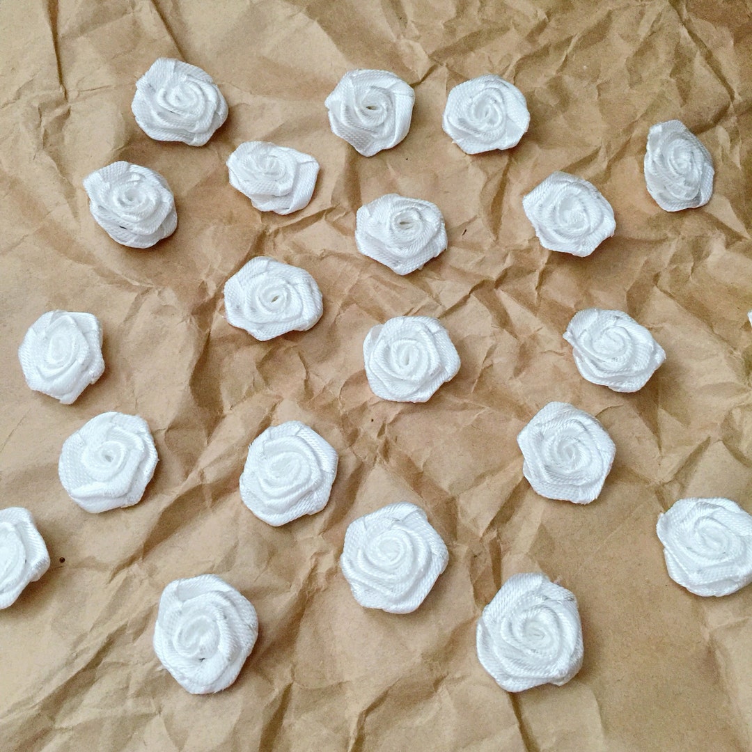 White Satin Roses 3/4 Inch L, White Ribbon Roses,satin Rose Heads,white ...
