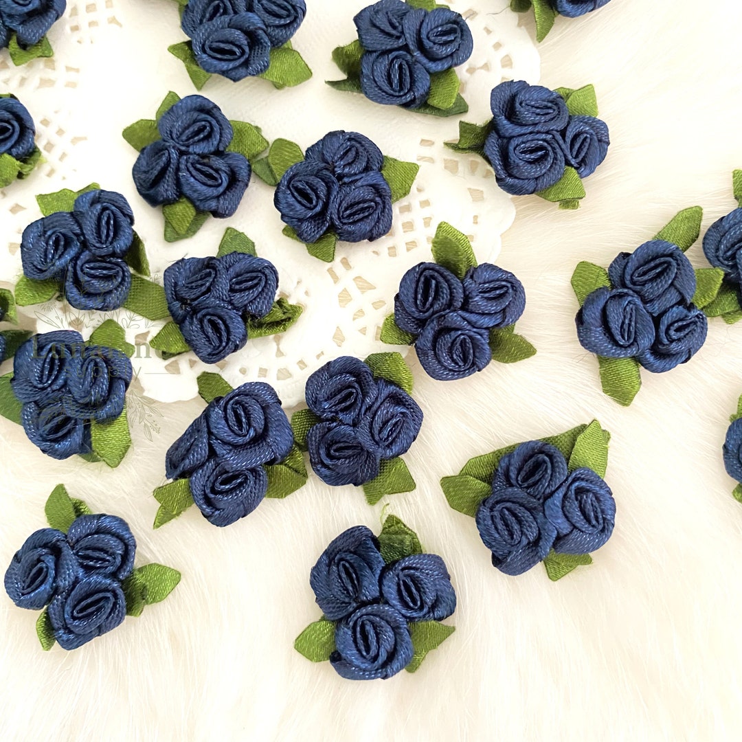 Navy Blue Trio Roses 20mm, Blue Rose Mini Bouquet, Satin Roses With ...