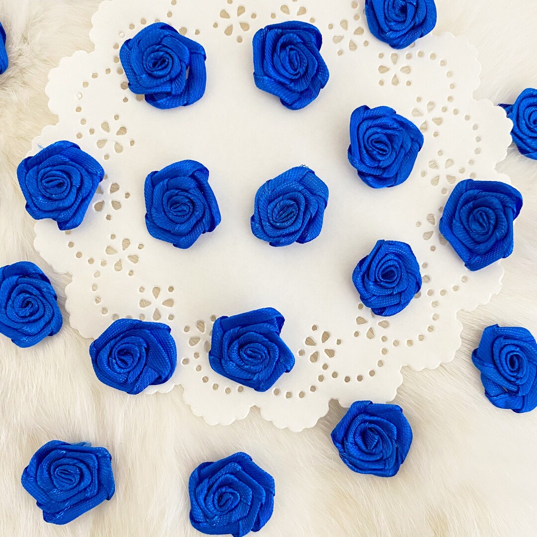 Blue Satin Roses 20mm (L), Fabric Rose Heads,blue Ribbon Roses, Sewing ...