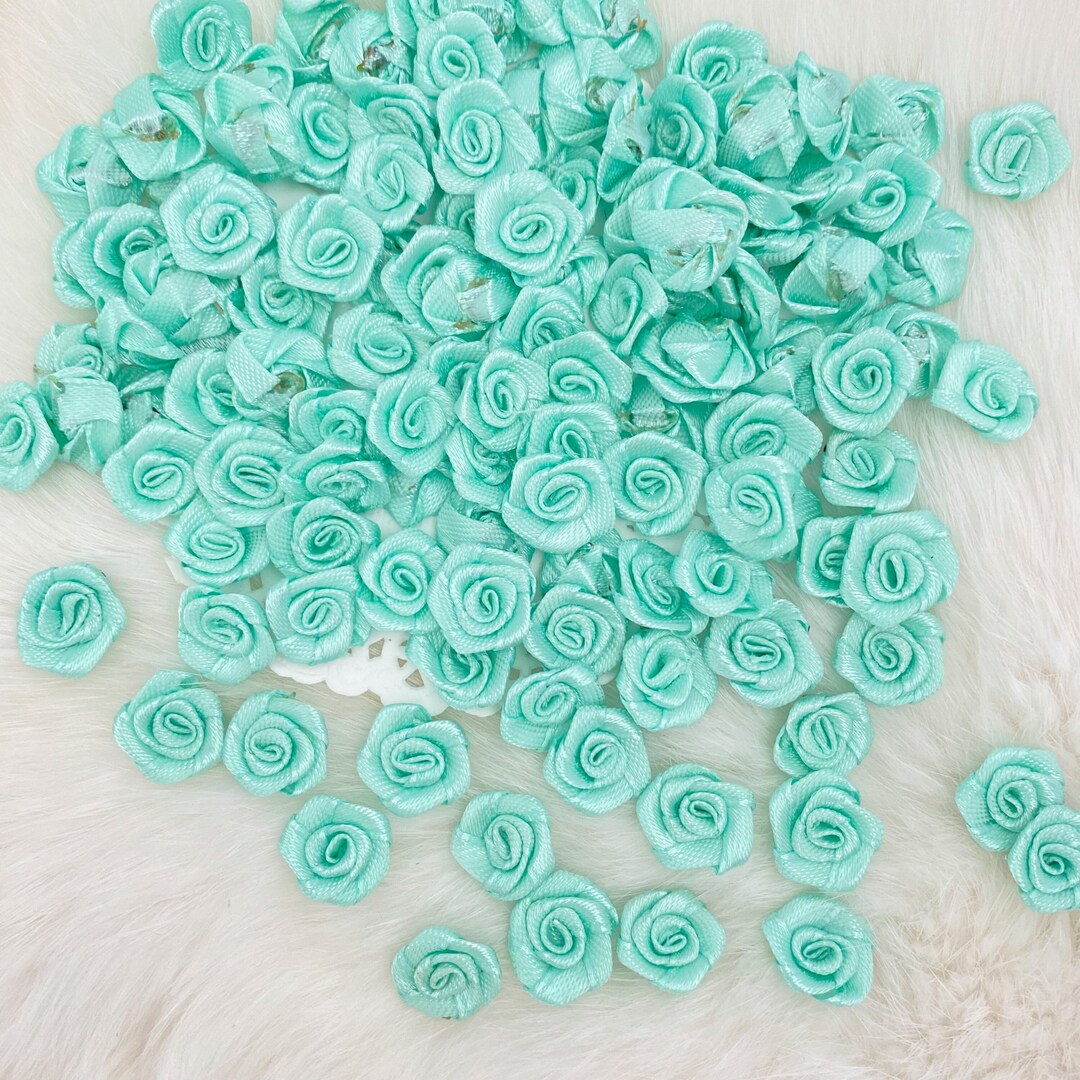 Mint Green Rose Buds 15mm (M), Turquoise Flowers Satin Rose Appliqué ...