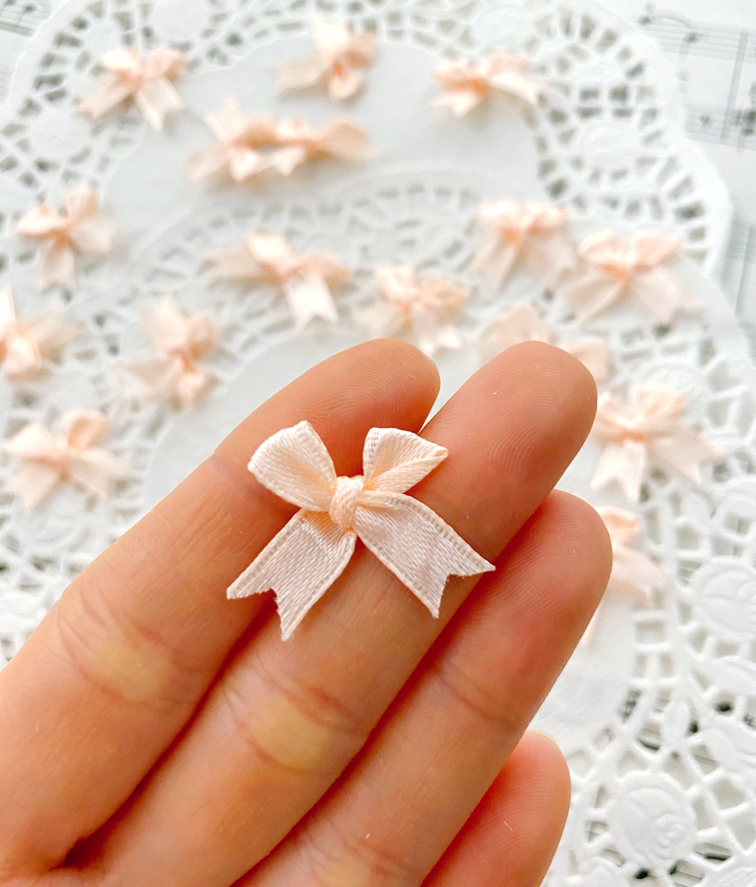 Tiny Blush Bows 20mm, Mini Satin Bows, Apricot Ribbon Bows, Blush Bows ...