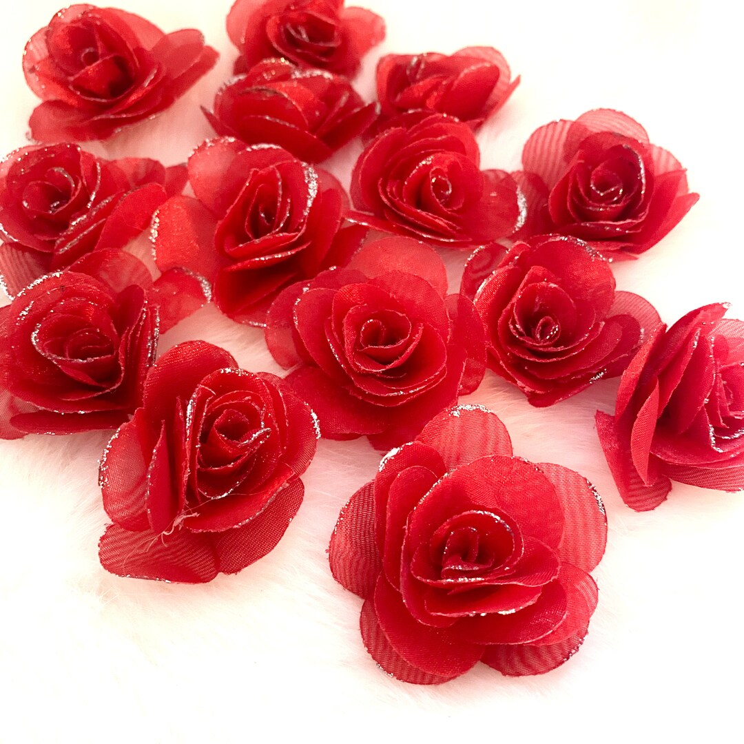 Dark Red Glitter Roses, 3D Red Fabric Roses, Crafting Wedding Rose ...