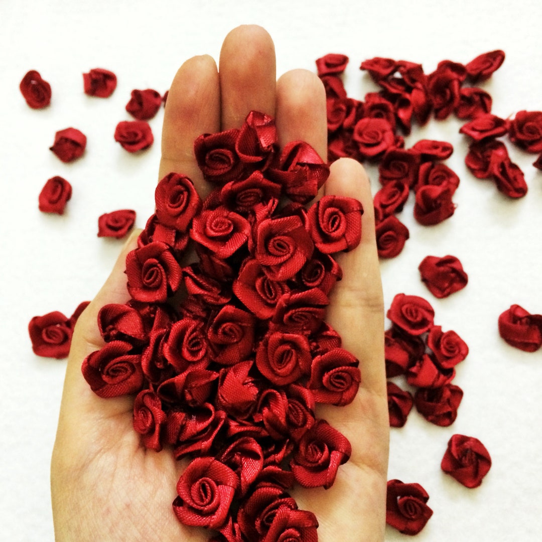 Burgundy Rose Buds 15mm,small Satin Rose Applique, Mini Red Roses, Dark ...