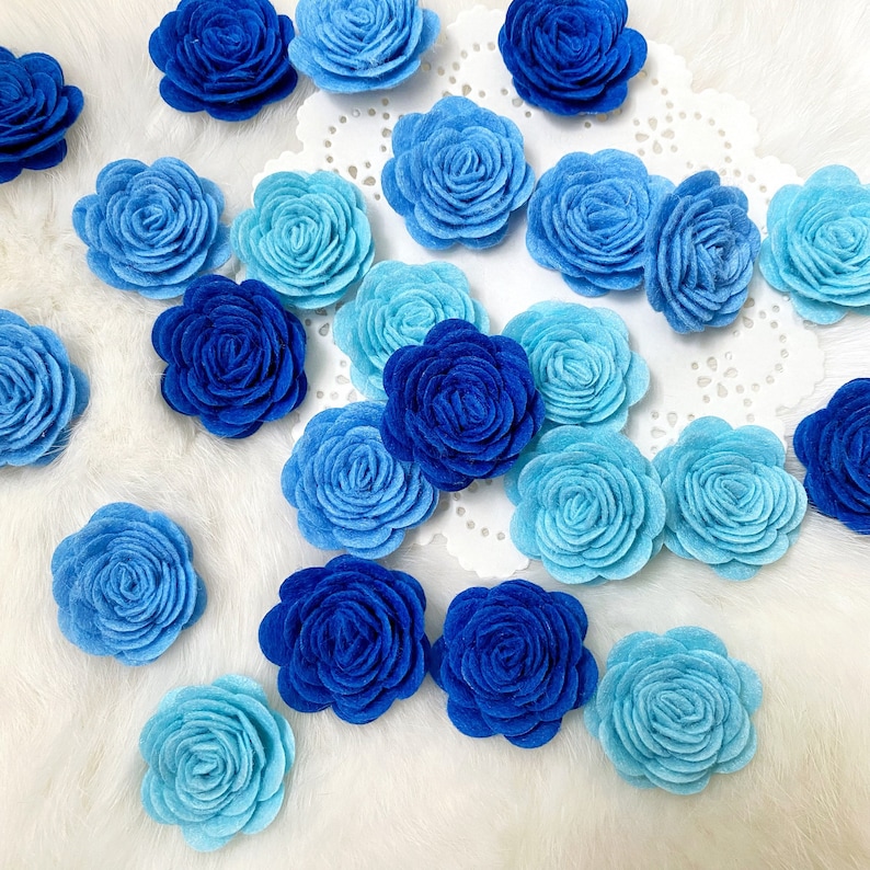 Blue Wool Felt Roses 24pcs, Felt Flowers, DIY Headband, Felt Fabric ...