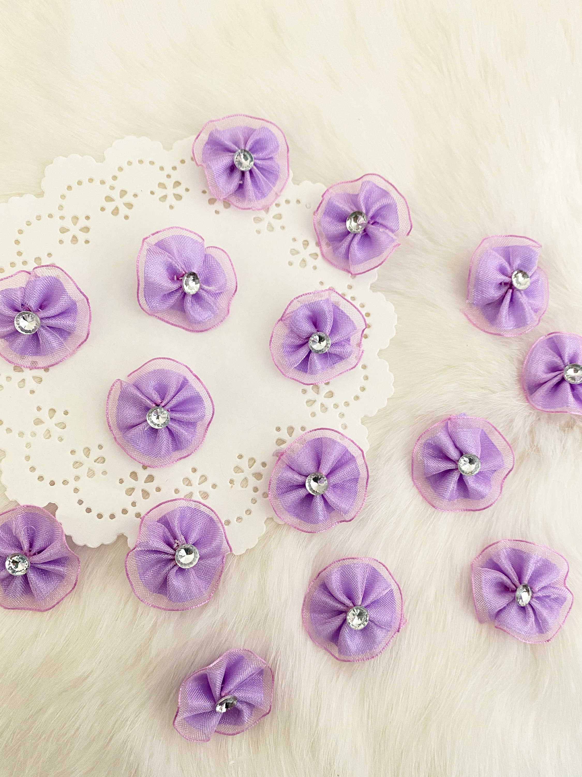 12 Rhinestone Lavender Bows Crystal Beaded Bows Lavender - Etsy