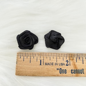 Black Satin Roses 20mm, Black Fabric Roses, Small Ribbon Roses Applique ...