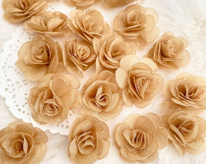 Metallic Gold Organza Roses 1.5inch, Gold Fabric Roses Crafting Wedding ...