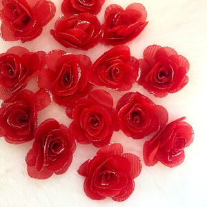 Dark Red Glitter Roses, 3D Red Fabric Roses, Crafting Wedding Rose ...