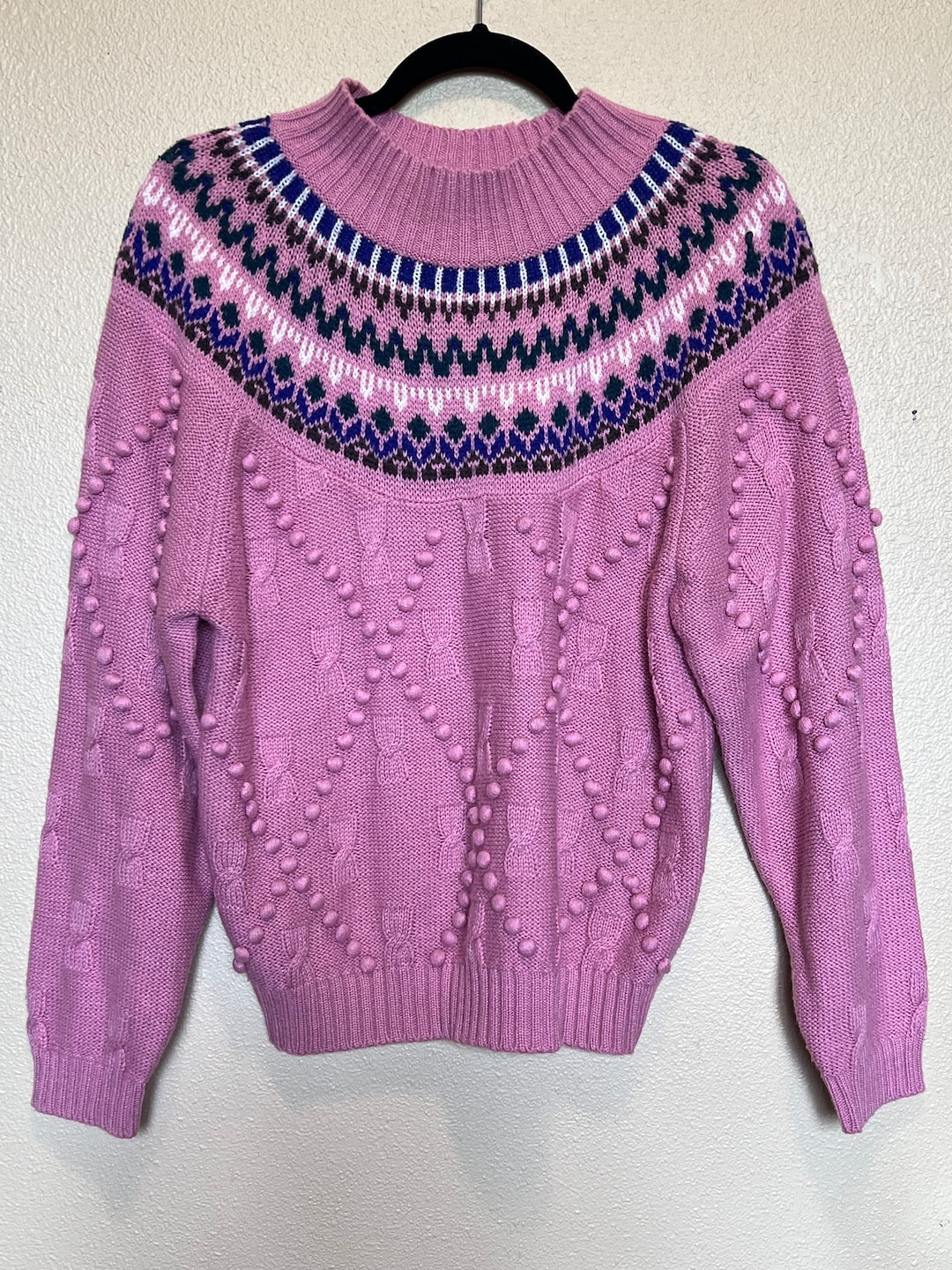 Vintage Pink Fair Isle Sweater - Small/medium Fit - Mock Turtleneck ...