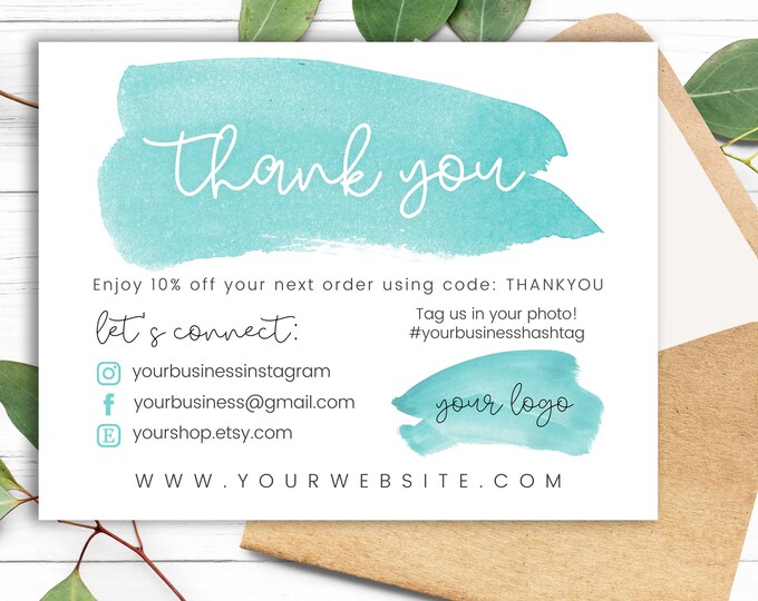 Turquoise Printable Business Thank You Card Template - Thank You for ...