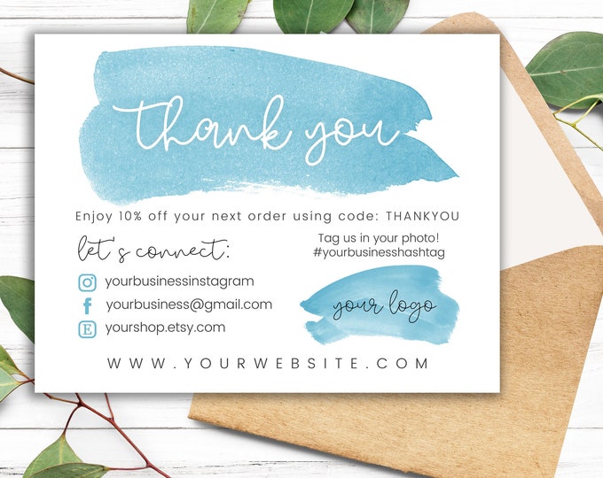 Light Blue Printable Thank You for Your Order Card - Business Thank You ...