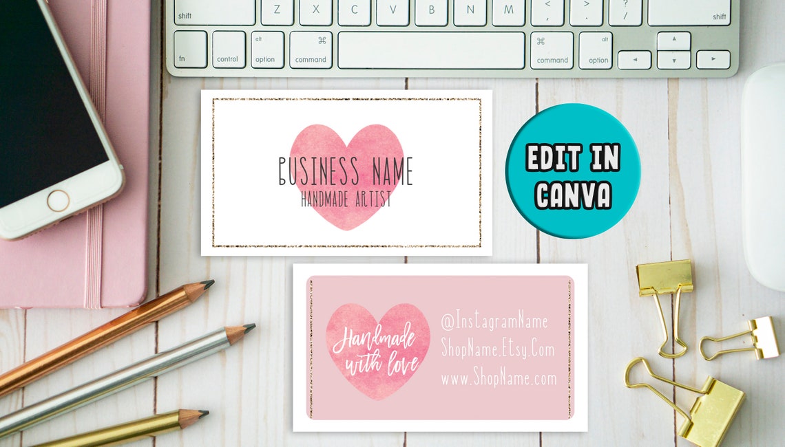 Pink Business Card Template DIY Printable Etsy Business Card | Etsy