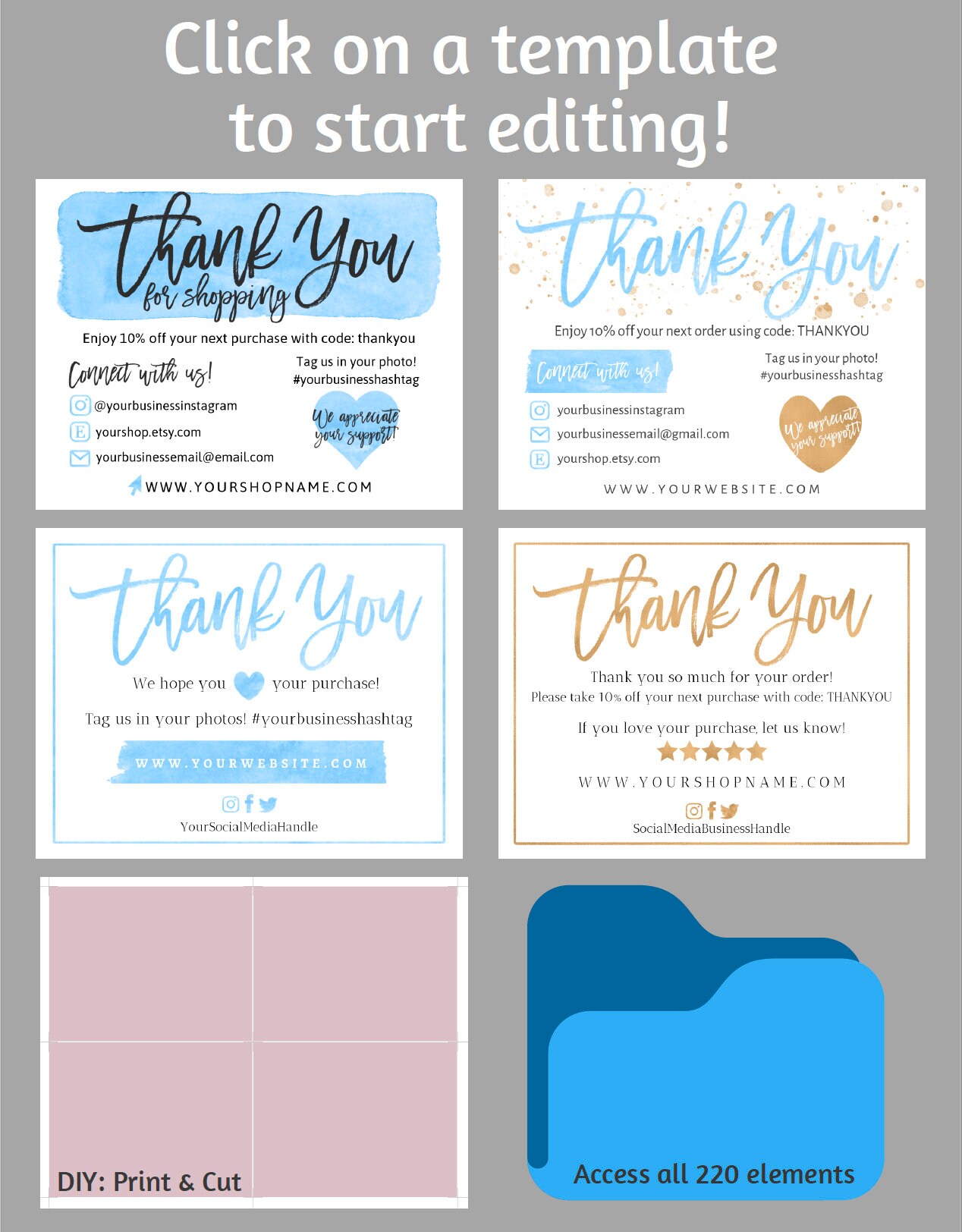 DIY Printable Thank You Card for Your Order Blue Small | Etsy