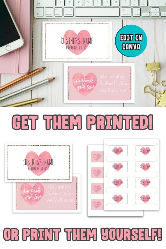 Pink Business Card Template DIY Printable Etsy Business Card | Etsy