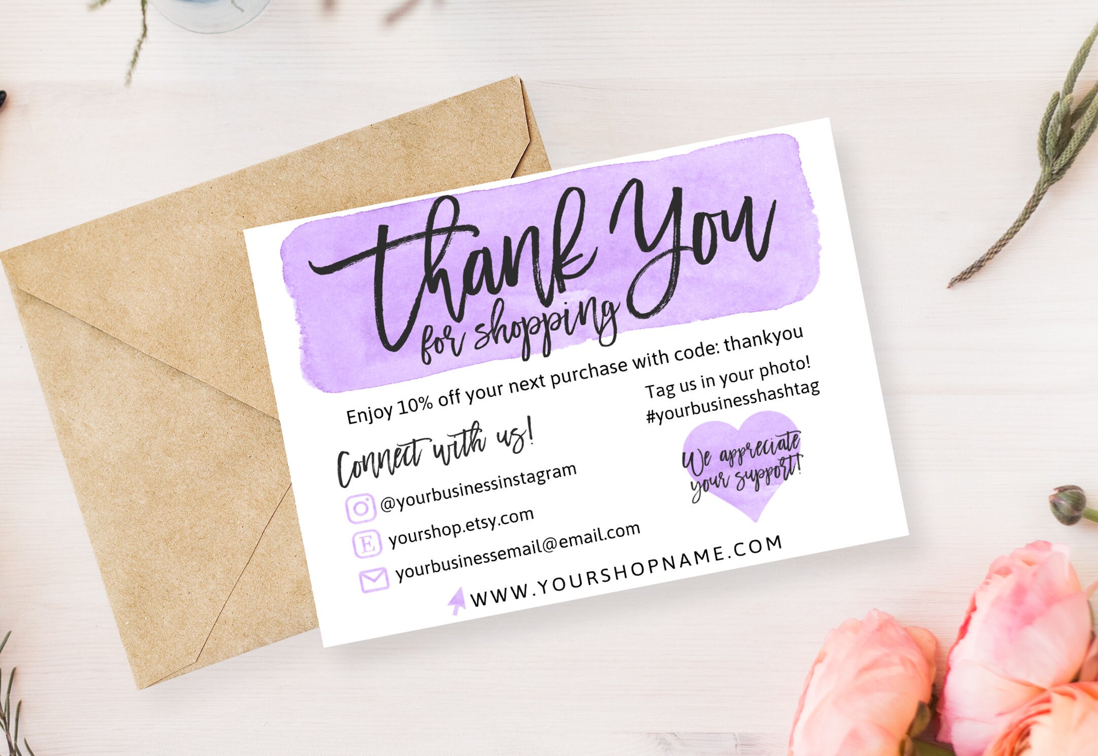 Thank You for Your Order Card Purple & Gold DIY Printable | Etsy