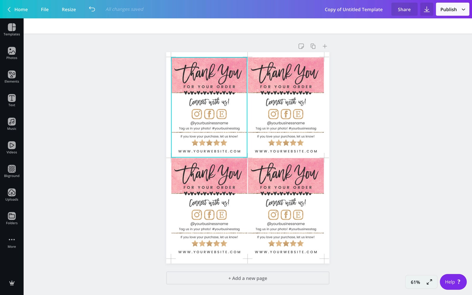 Vertical Thank You Card Template for Small Businesses - Etsy