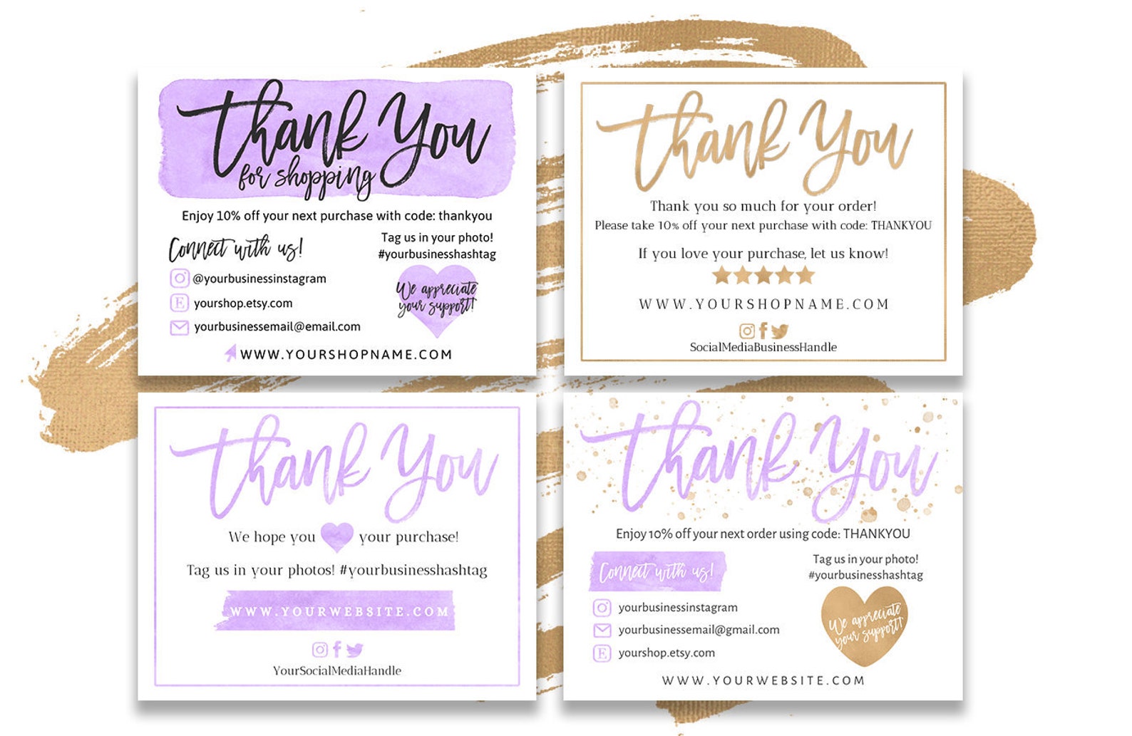 Thank You for Your Order Card Purple & Gold DIY Printable | Etsy