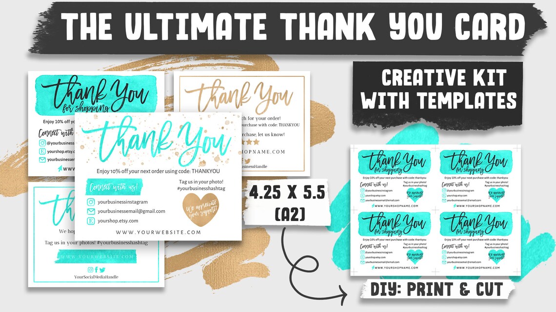 FOUR 4 DIY Printable Thank You for Shopping Note for Small | Etsy