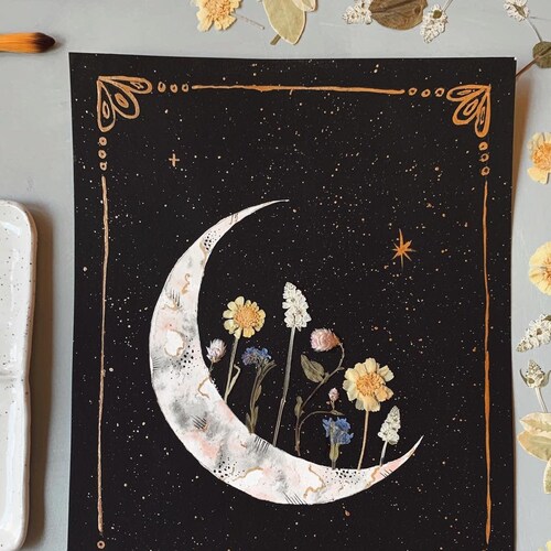 Full Flower Moon Blue Moon Indigo Wall Art Lunar Phases Blue | Etsy