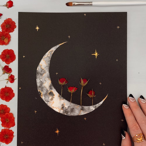 EMBELLISHED PRINT: crimson Rose Crescent Real - Etsy
