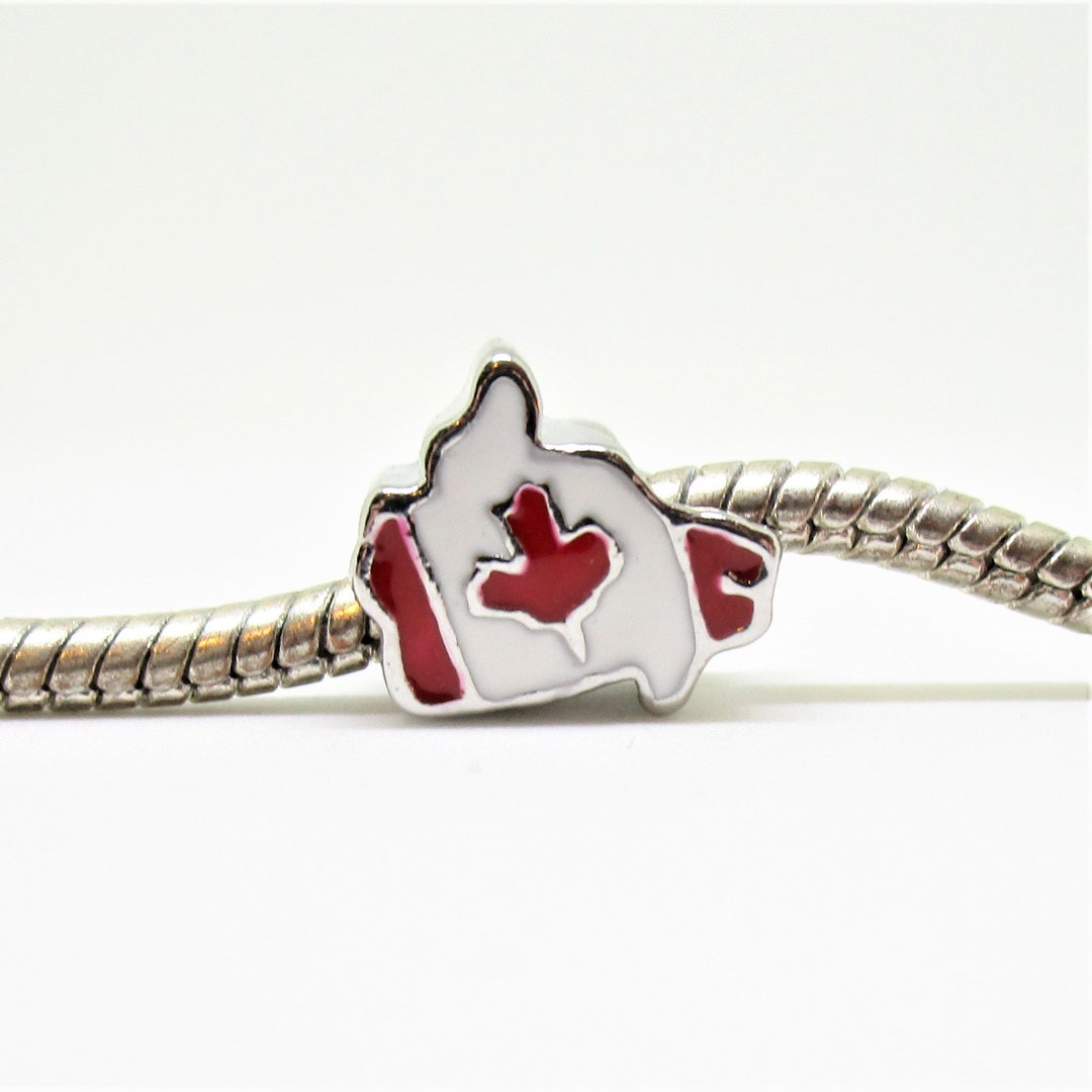 Silver Canada Map / Canadian Flag Charm for European Bracelets - Etsy