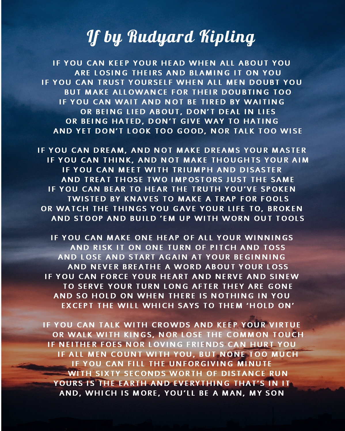 IF by Rudyard Kipling Print Poem Quote Fabric Stars. You Will Be a Man ...