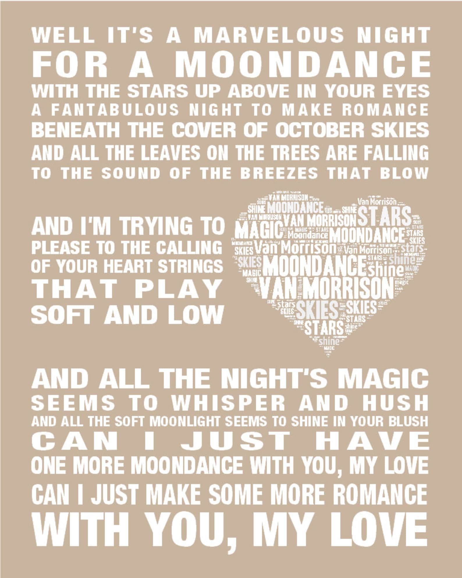 VAN MORRISON Moondance Music Love Song Lyrics Wall Art - Etsy