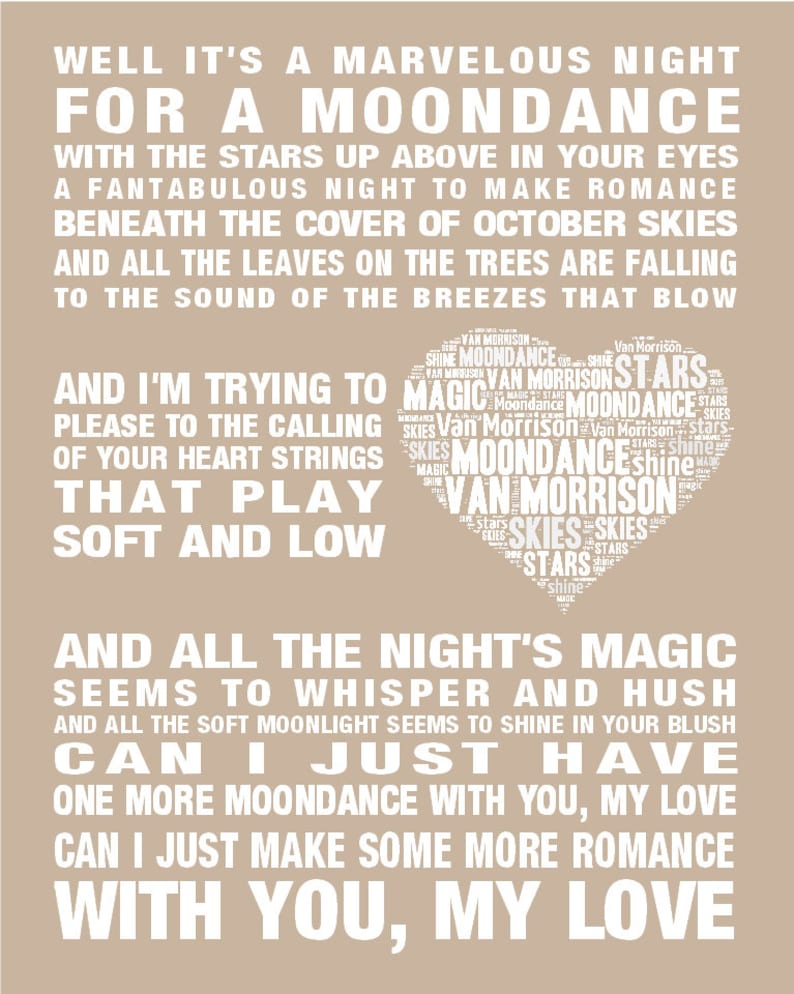 VAN MORRISON Moondance Music Love Song Lyrics Wall Art - Etsy
