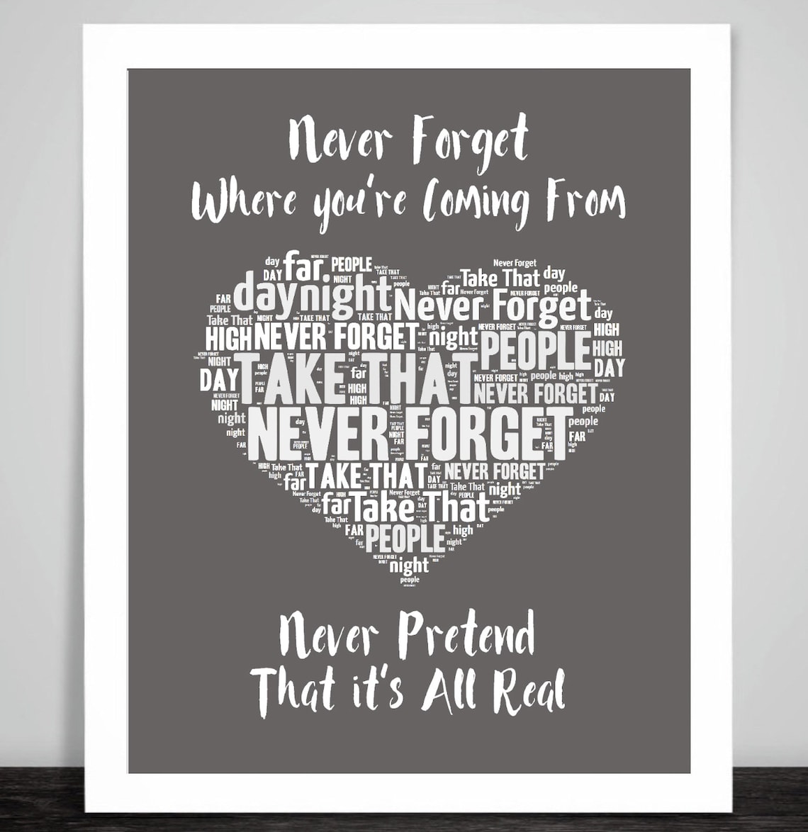 Take That Never Forget Music Love Song Lyrics Heart Art Print - Etsy UK