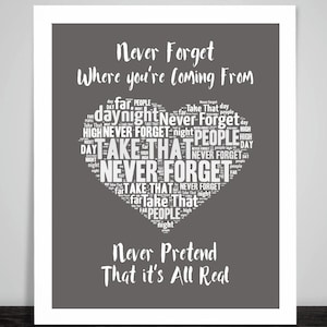Take That Never Forget Music Love Song Lyrics Heart Art Print Poster ...