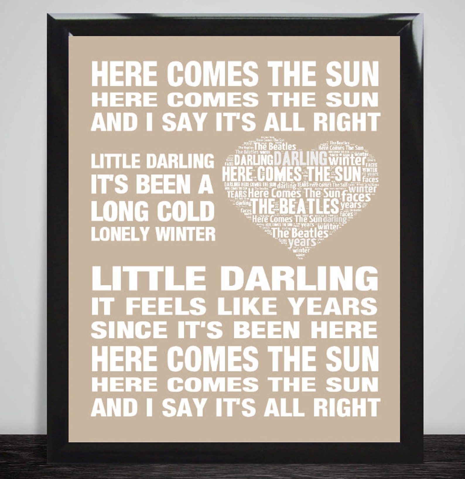 The Beatles 'here Comes the Sun' Lyrics Art Print, Framed Music Poster ...