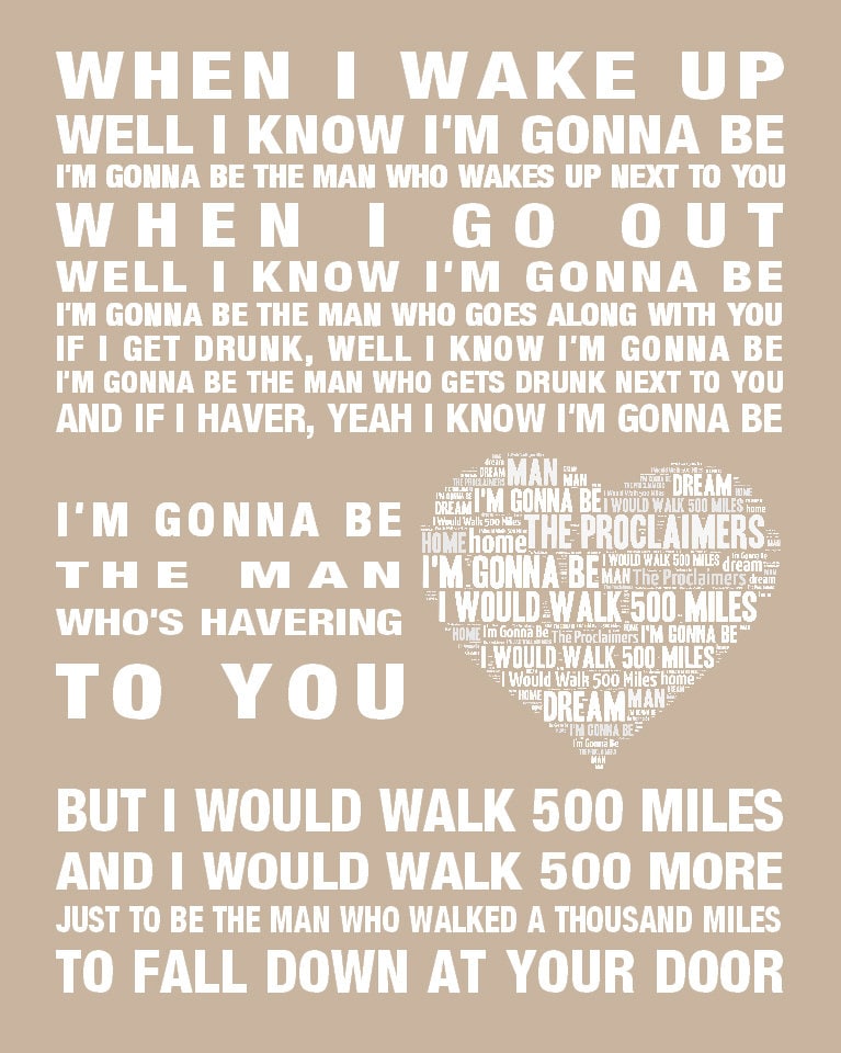 The Proclaimers 500 Miles Lyrics Art Print, Music Poster - Etsy UK