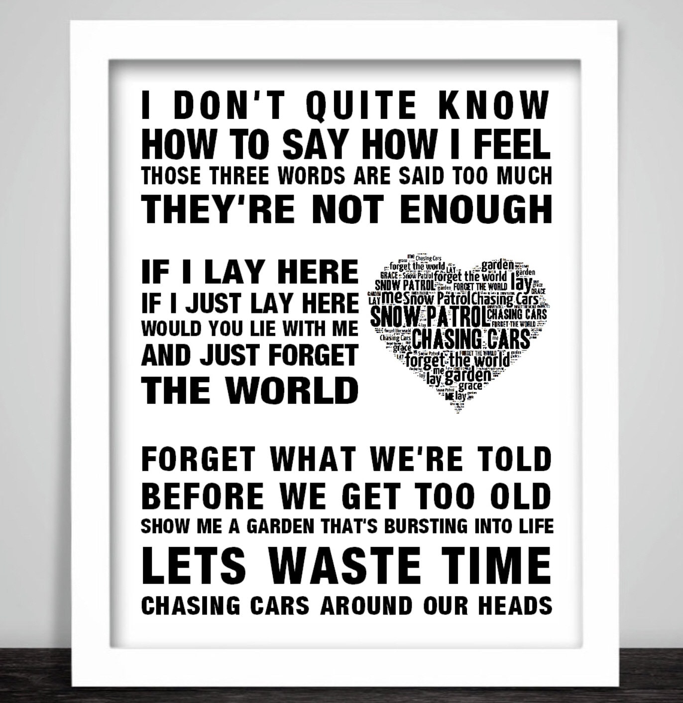 SNOW PATROL Chasing Cars Music Love Song Lyrics Wall Art Print/poster ...