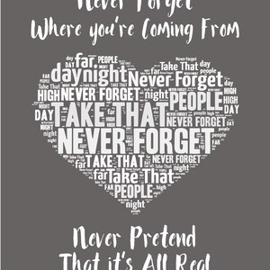 Take That Never Forget Music Love Song Lyrics Heart Art Print Poster ...