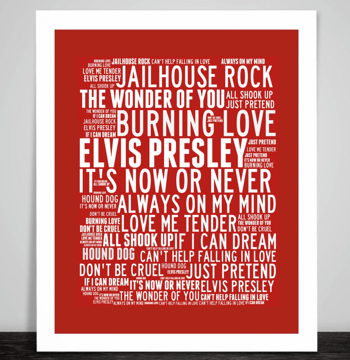 Elvis Presley Song Lyrics Portrait, Music Wall Art Print - Framed ...